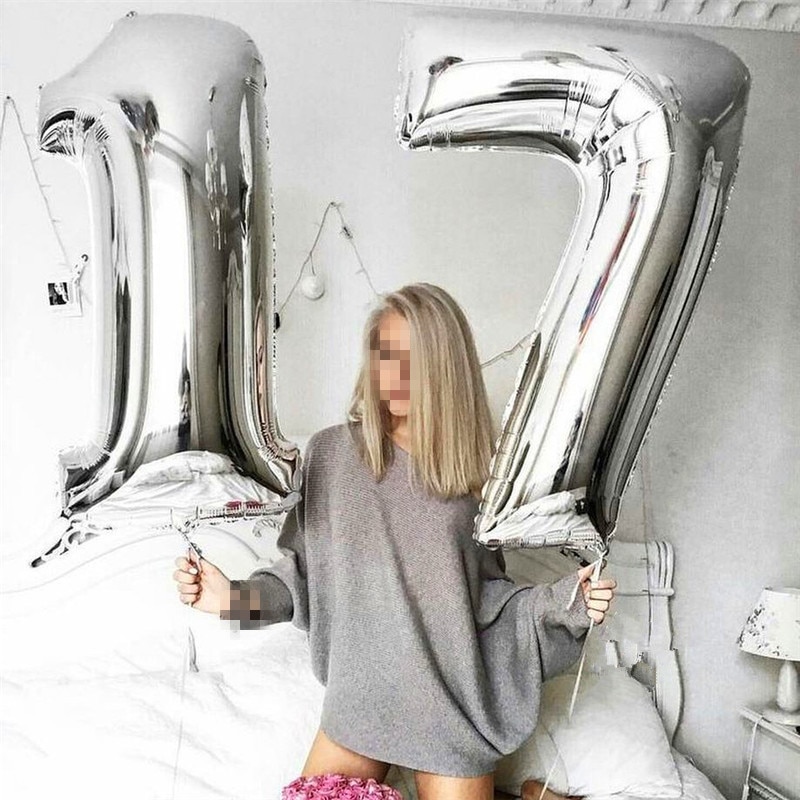 Happy Party Night 32 inches Big Silver Number Foil Balloon 1 Single ...
