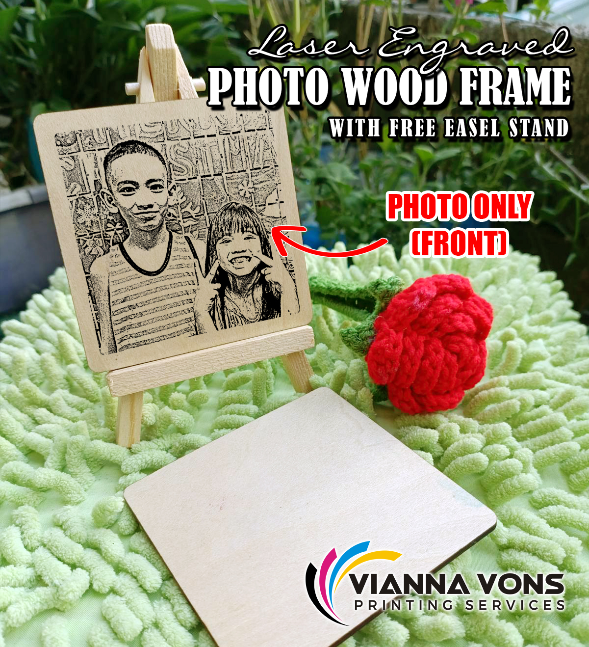 Personalized Photo Wood Frame Laser Engrave with Free Easel Stand