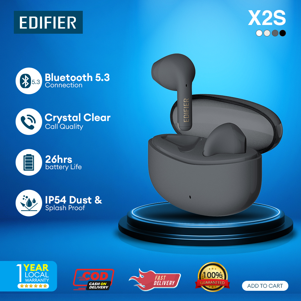Edifier X2s Wireless Bluetooth Headset 5.3 - AI Noise Cancellation, IP54 Waterproof, Game Mode ...