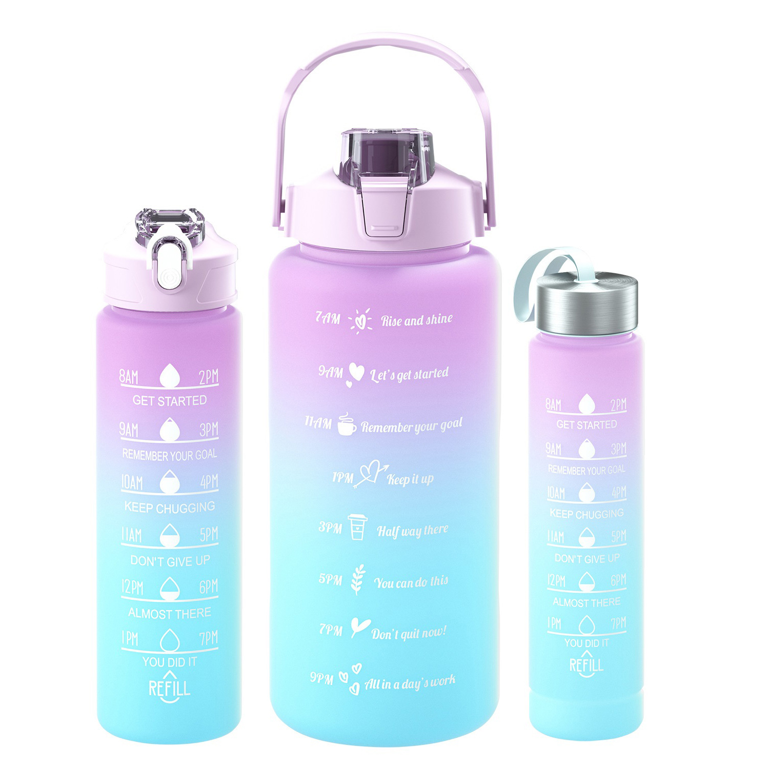 3IN1 Set (2Liter + 1Liter + 500ML) Multicolor Water Tumbler Bottle With ...