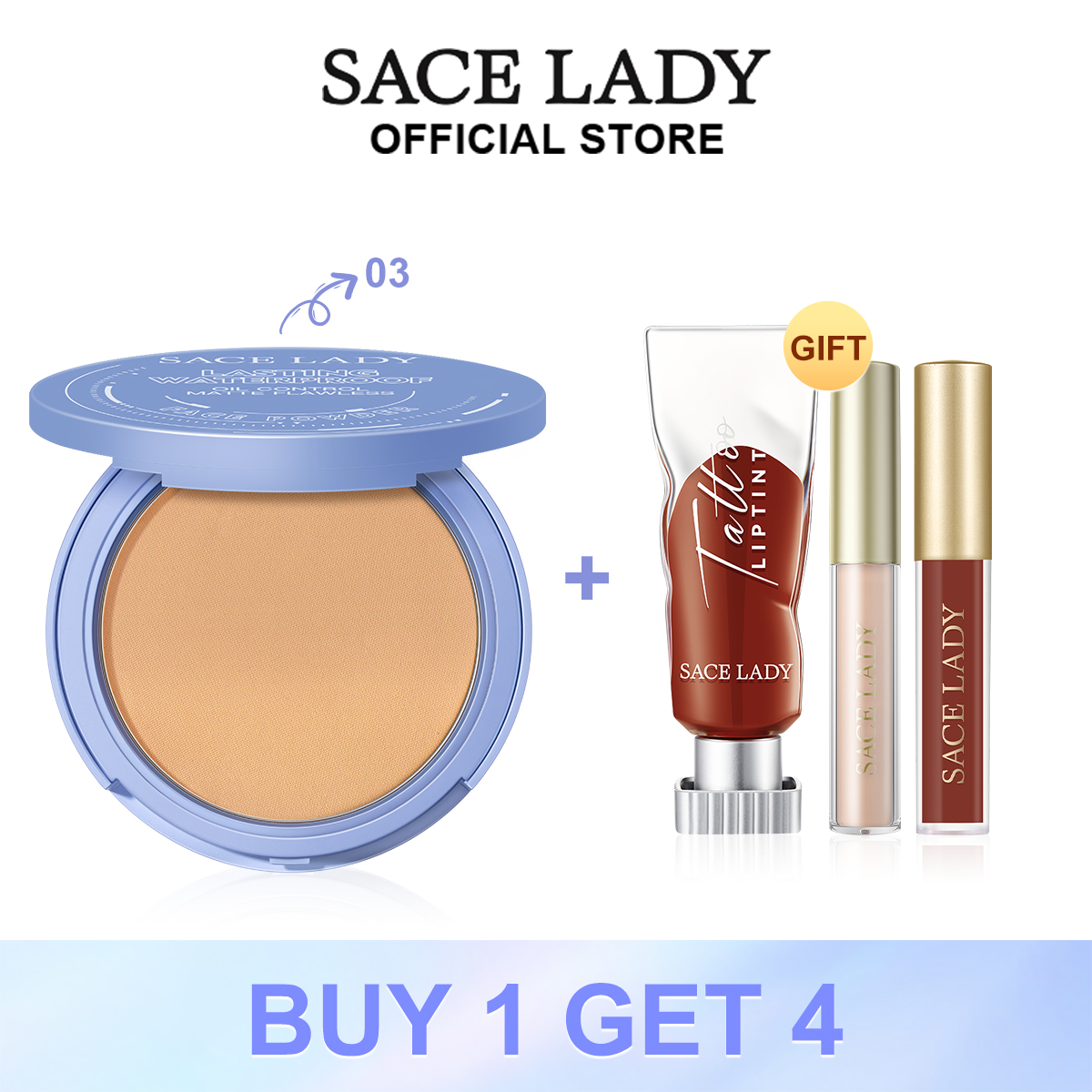 SACE LADY Long Waterproof Lasting Makeup Set 4PCS（Oil Control Pressed ...