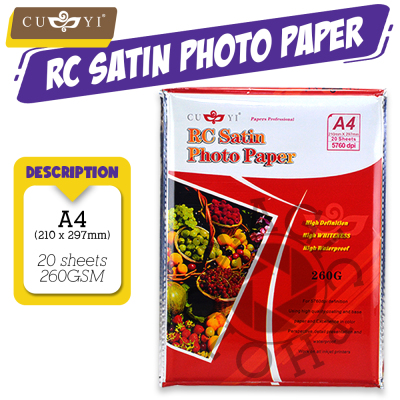 Magic photo CUYI RC Satin Photo Paper 260gsm A4 , 5R , 4R , 3R Size (20 ...