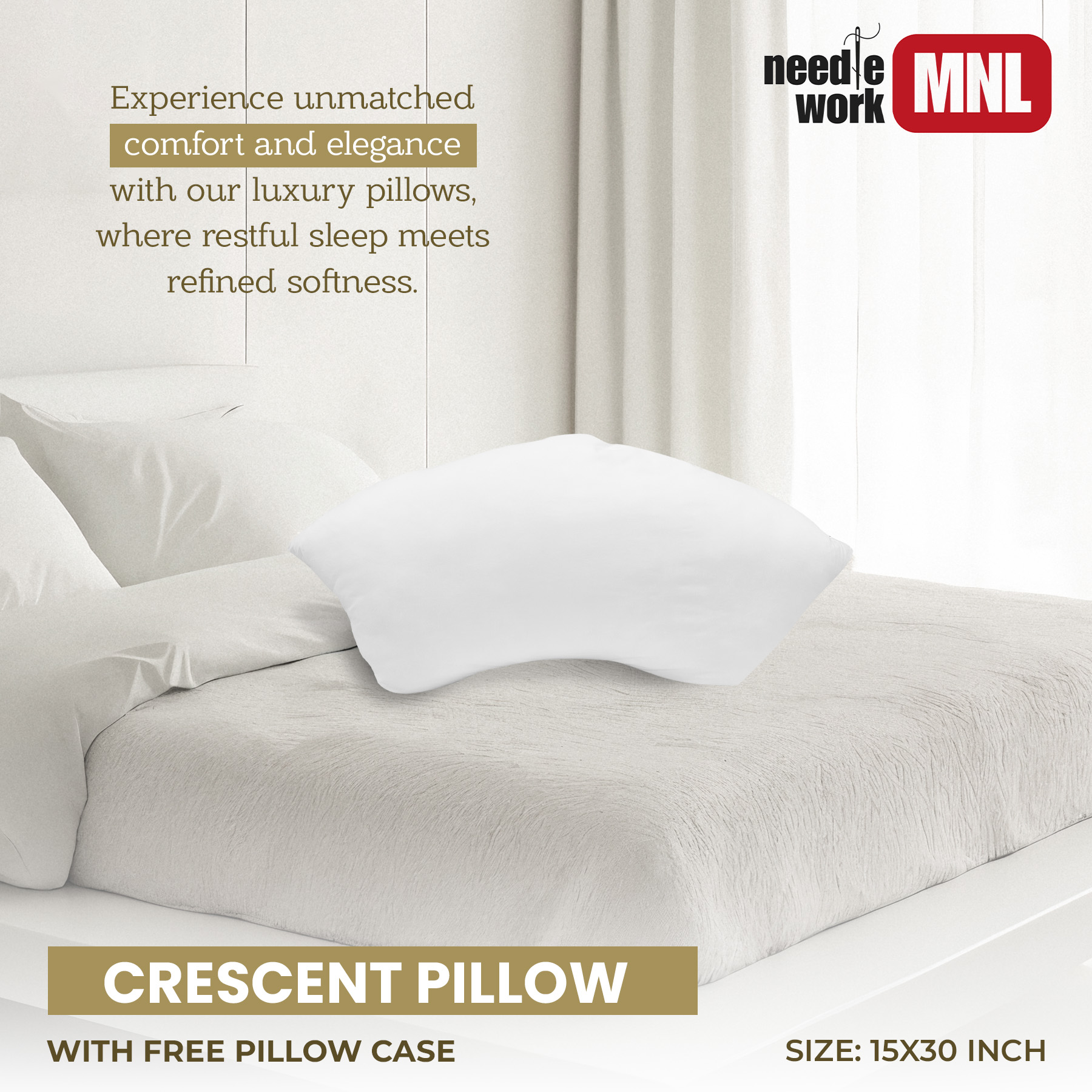 Needle Work Crescent Pillow w/ Free Pillow Case