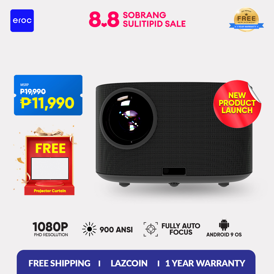 【2024NEW】Eroc Mega AutoFocus Projector & Bluetooth Speaker 900 ANSI ...