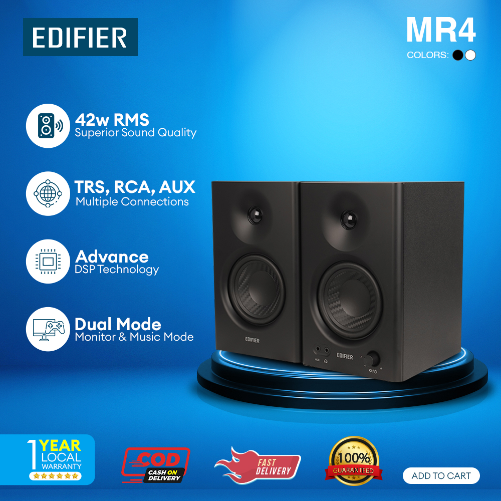 Edifier MR4 Speaker Studio Monitor 1-inch silk dome tweeter and 4-inch ...