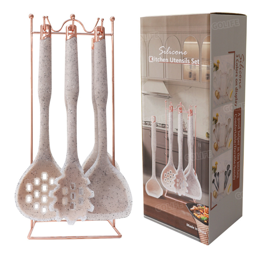 GOLIFE Silicone Kitchen Utensils Set Non-Stick Pan Shovel Soup Spoon ...