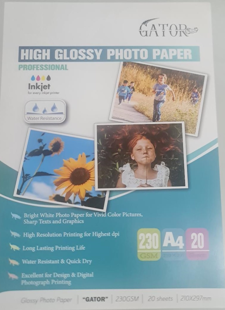 Gator Photo Paper A4 Glossy 230 gsm or 200 gsm