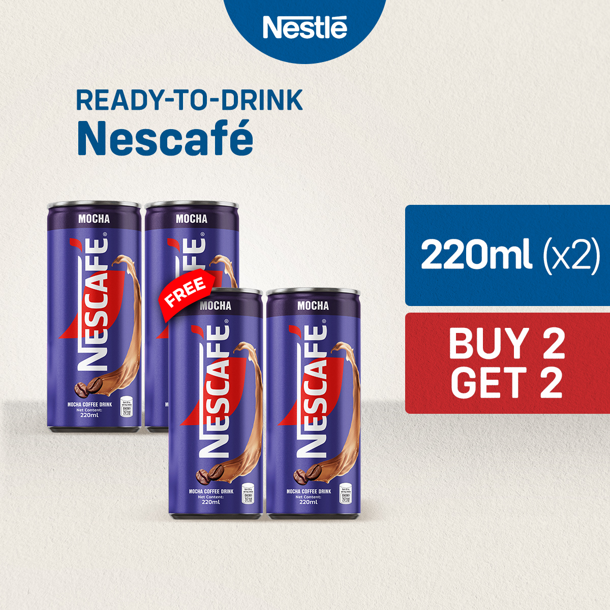 Nescafe Ready to Drink Mocha 220ml - Pack of 2 with FREE Nescafe Ready ...