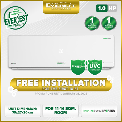 EVEREST Split Type Wall Mounted Breathe Inverter Series Aircon with ...