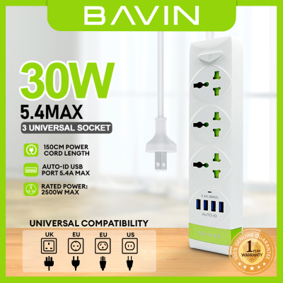 BAVIN PC589 30W Universal Power Extension HUB w/ 3 AC Sockets & 4 USB ...