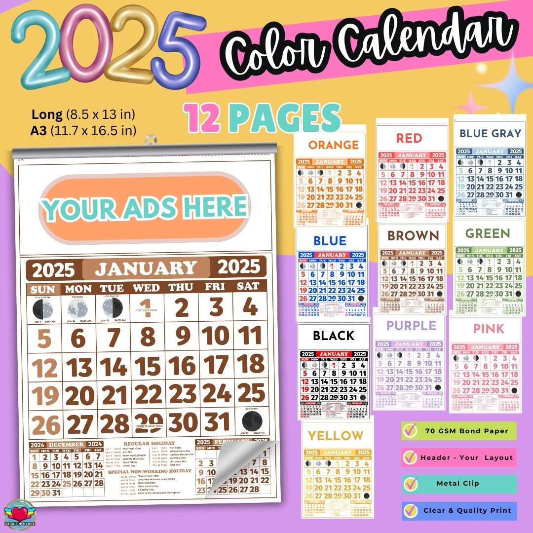 2025 CALENDAR COLOR THEME (Personalized / Customized Wall Calendar) for ...