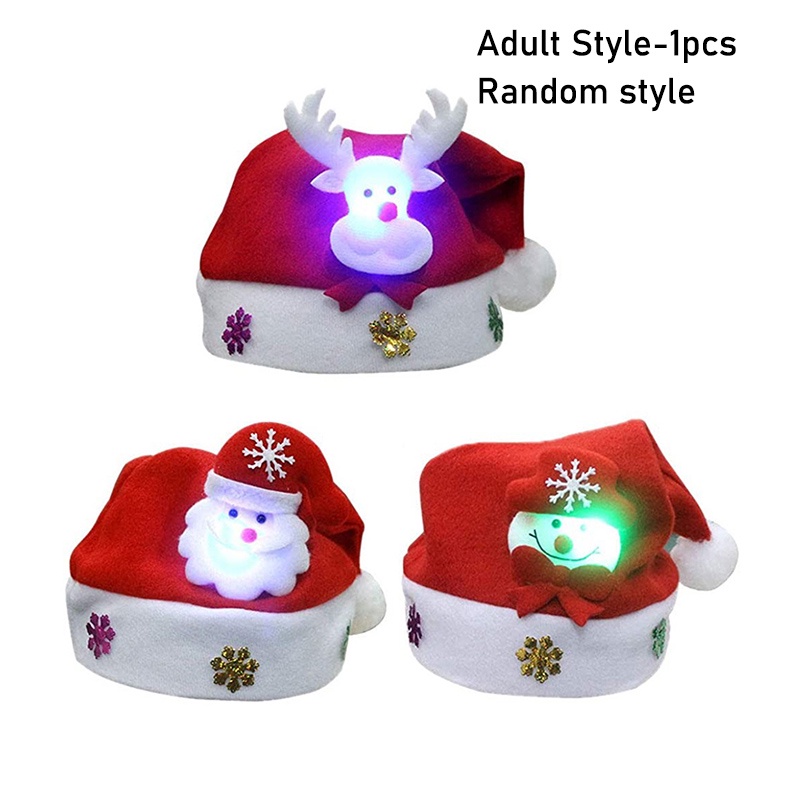 Light Up LED Christmas Hat Flannel Xmas Santa Claus Snowmen Christmas ...