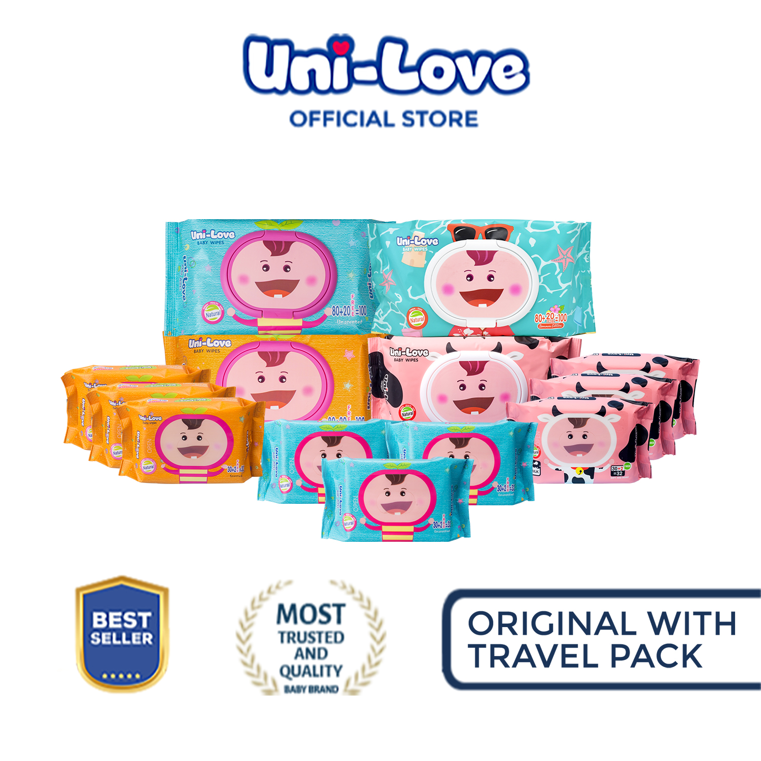 Uni-Love Original Baby Wipes with Travel Packs Package