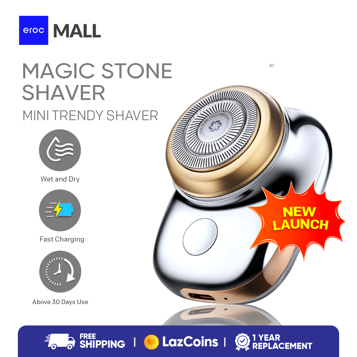 (NEW LAUNCH) EROC Magic Stone Shaver Mini Trendy Shaver IPX7 Waterproof ...