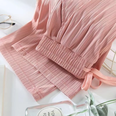 HoneyTopFashion--High-rise drawstring copper ammonia strips ice silk ...