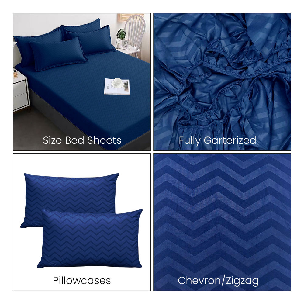 product 3 in 1 plain dark blue zigzag bedsheet set fully garterized ...