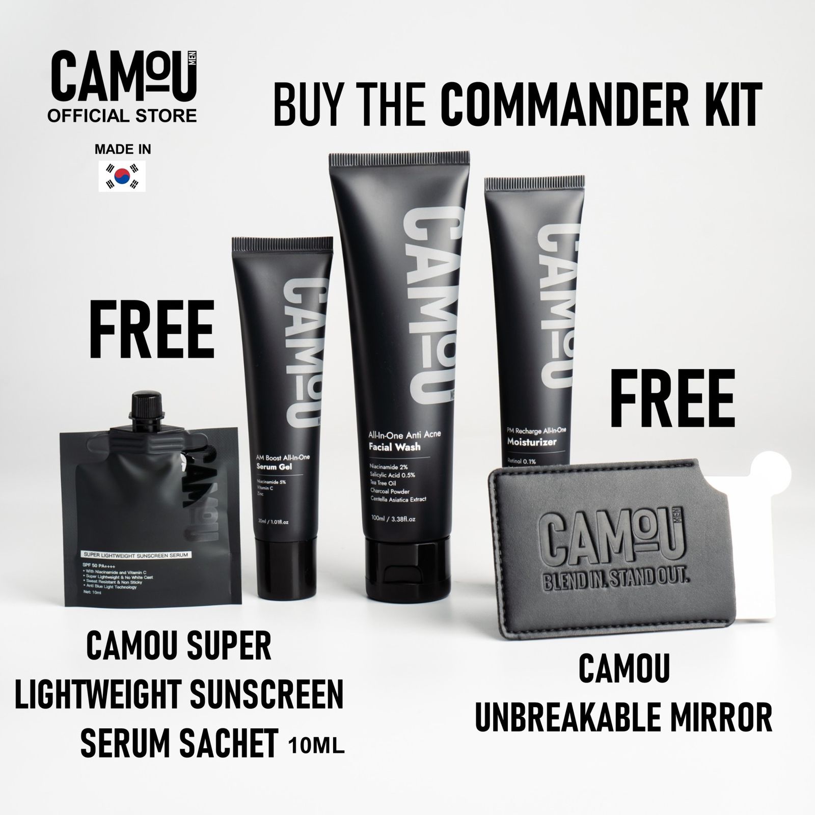 Camou Anti Acne Commander Kit Facial Wash 2% Niacinamide 0.5% Salicylic ...