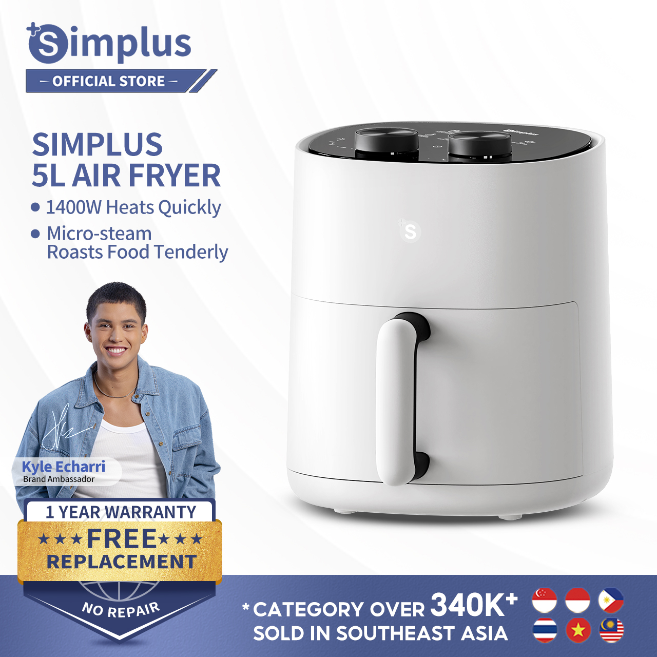 Simplus Air Fryer 5L Large Capacity Multifunction Fryer 1300W Non-stick Oil Free Fryer Kitchen Oven