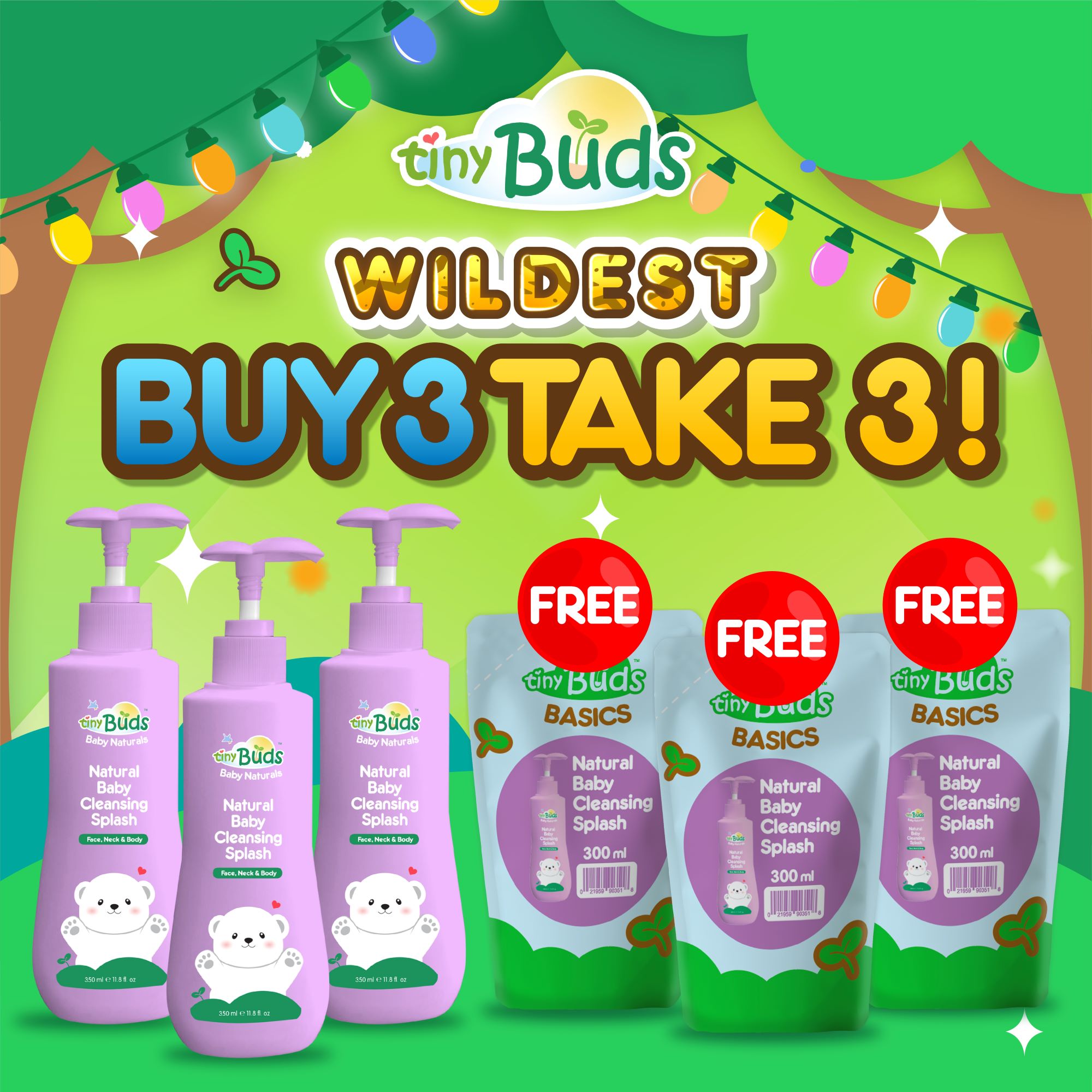 Tiny Buds Baby Cleansing Splash 350ml Bottle Set of 3 with 3x 300ml REFILL