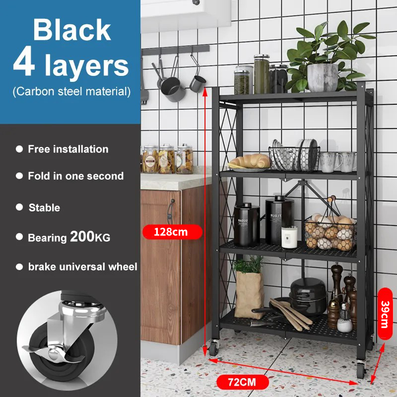 Royalstar 3/4/5 Layer Foldable Kitchen Rack with Wheels Installation ...