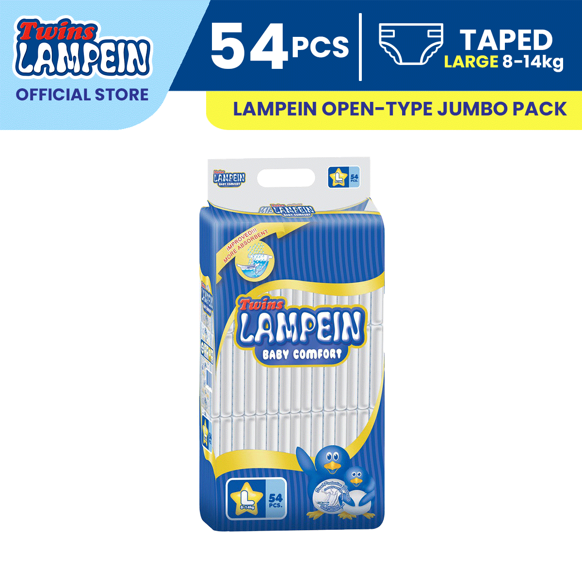 5422 - Twins Lampein Baby Diaper Jumbo Pack Large 54's