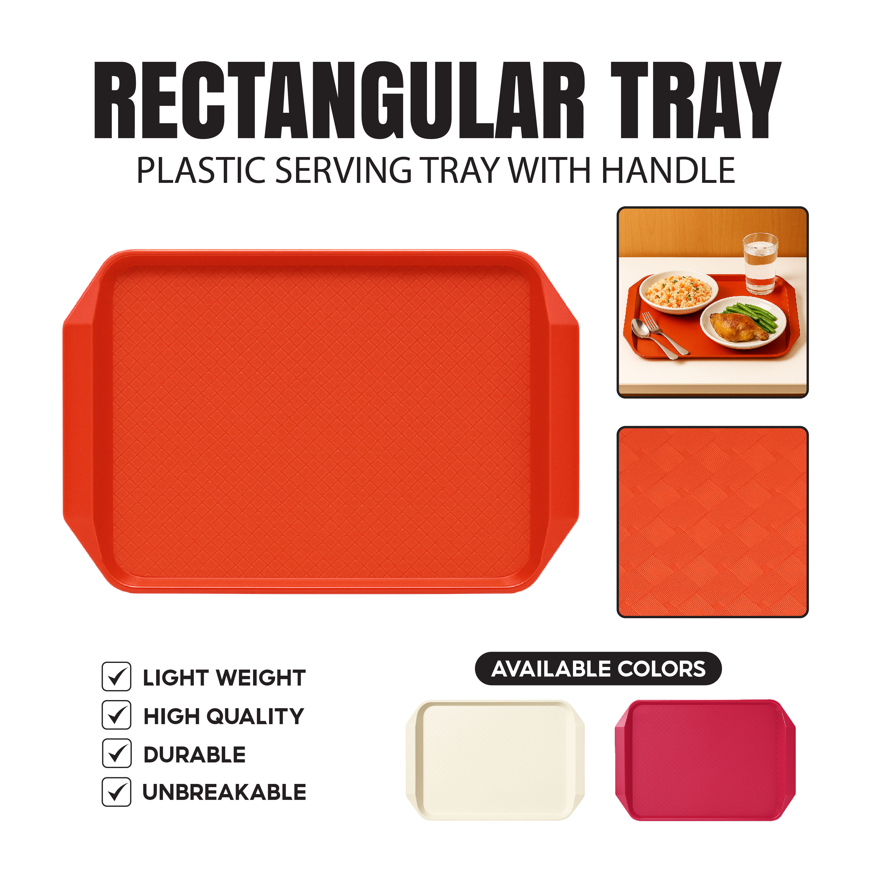 Product Rectangular Food Tray with Handle For Cafeterias, Casual Dining ...