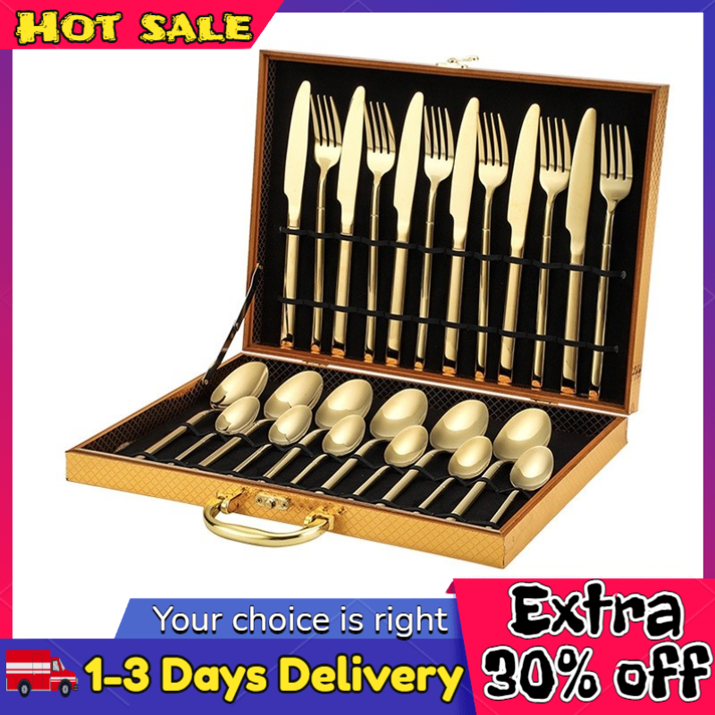 [In Stock] 24 Piece Cutlery Set Black Gift Box With Stainless Steel ...