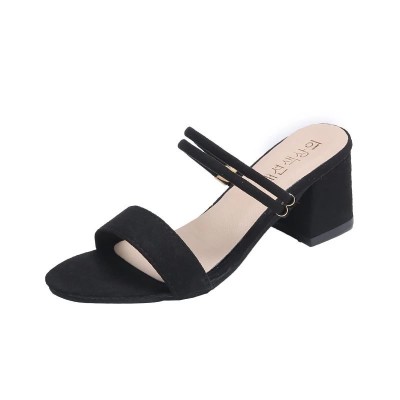Allstarshoes Korean Suede High 2.5 inch Block Heels Sandals (One Shoe ...