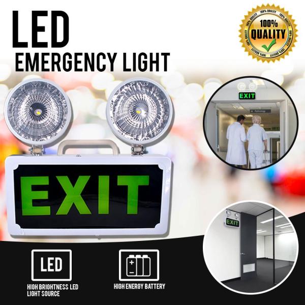 Automatic LED Emergency Lights Green Exit Sign & Emergency Light Combo