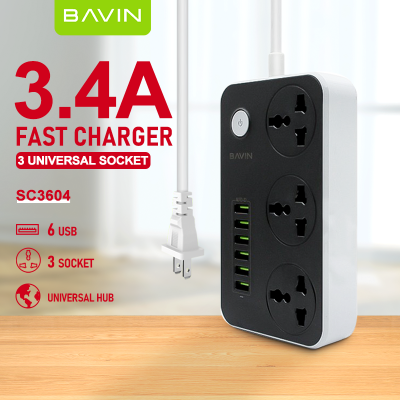 BAVIN SC3604 Universal Charger HUB w/ 3 Power Socket & 6 USB Port Fast ...
