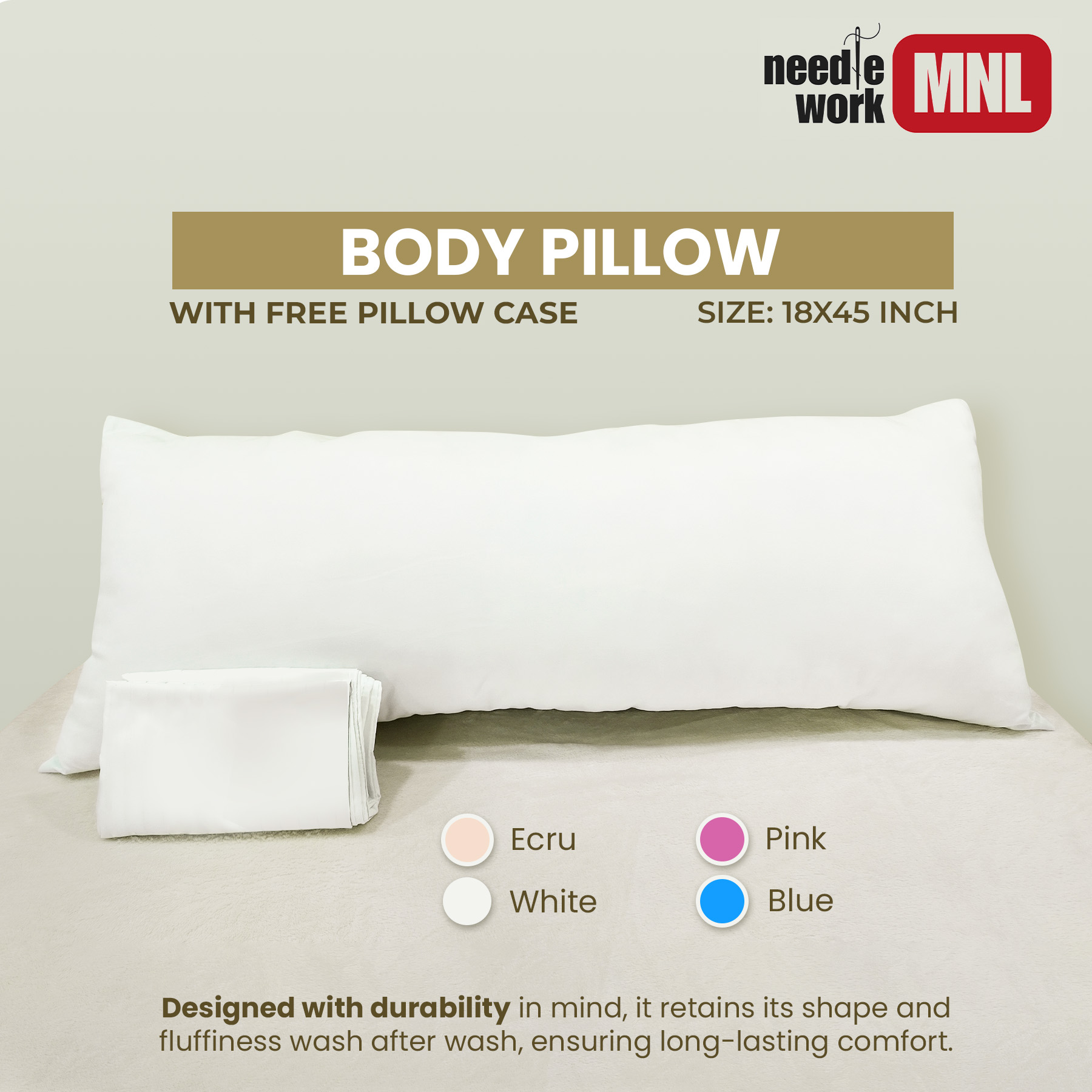 Needle Work Body Pillow w/ Free Pillow Case