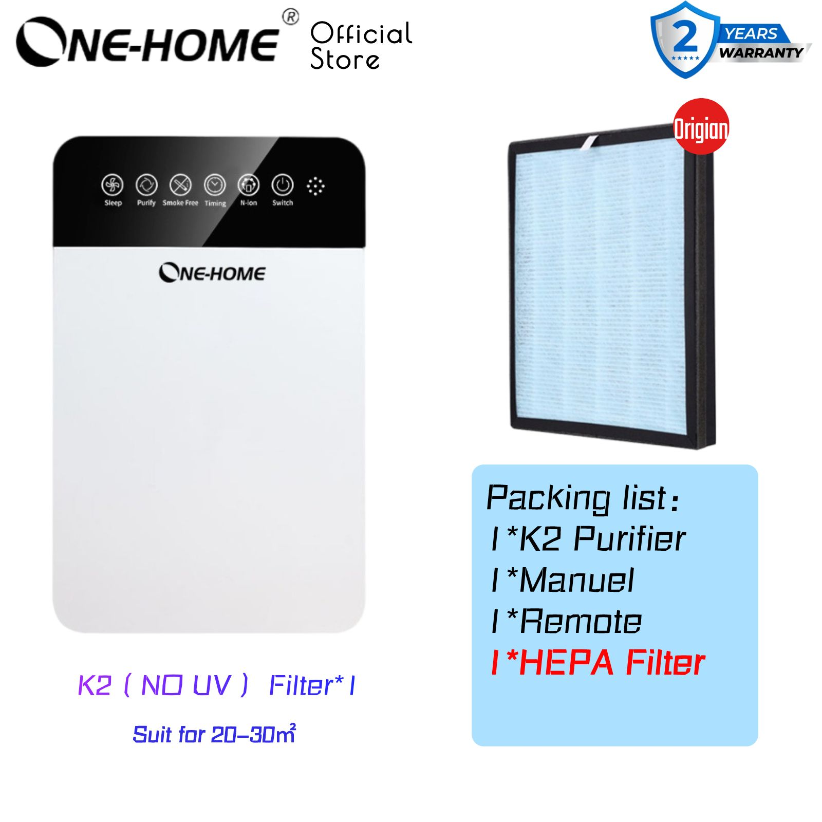 ONE HOME Smart Air Purifier with UV-C Sterilization Anti-smog Filter ...