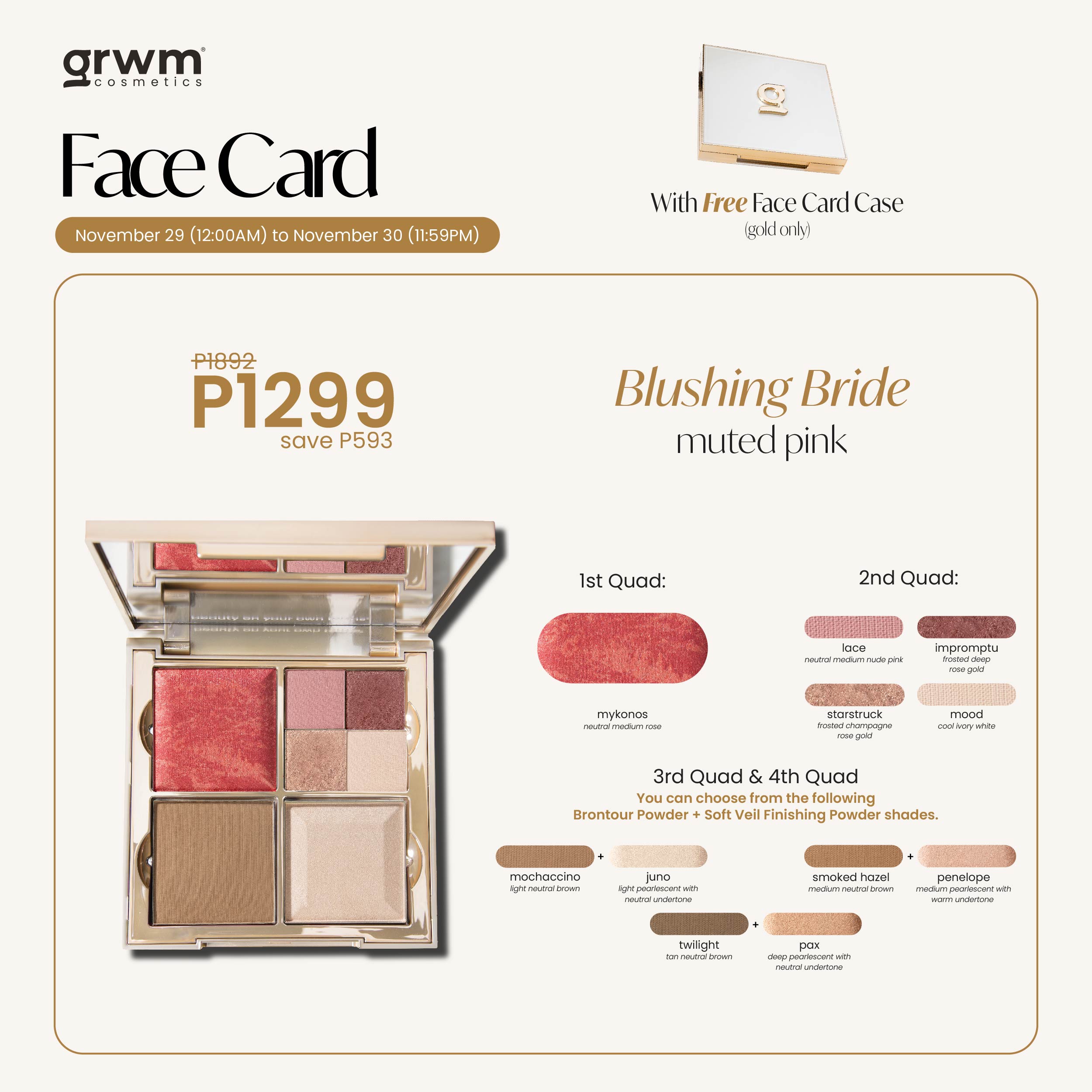 GRWM Cosmetics Face Card Full Face Palette - Bridal Collection