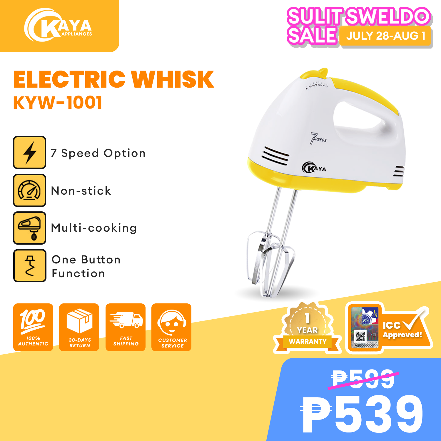 KAYA KYW-1001 - 7 Speed Portable Professional Baking Electric Hand ...