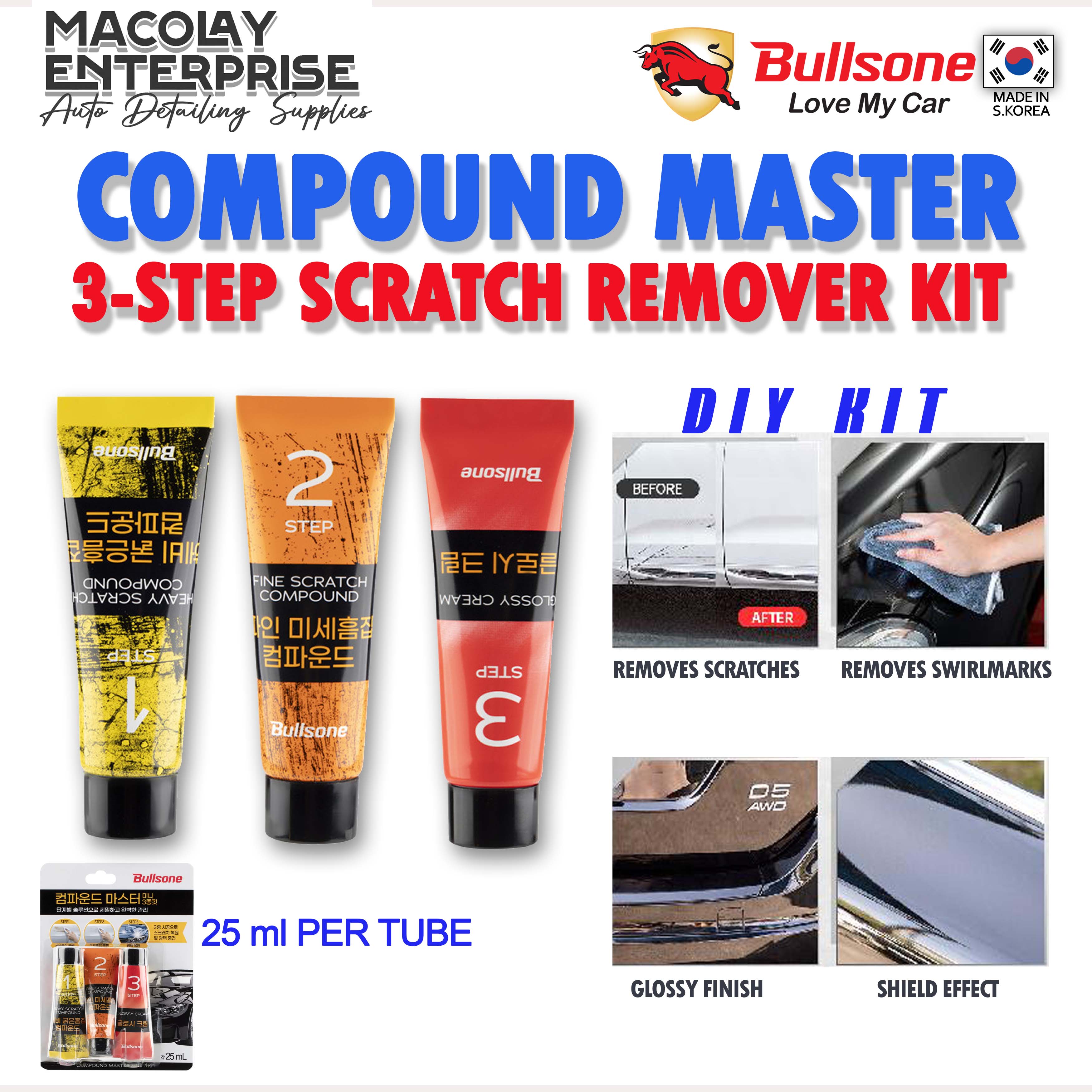 Bullsone Compound Master Scratch Removal DIY Kit 3-Step Compound ...
