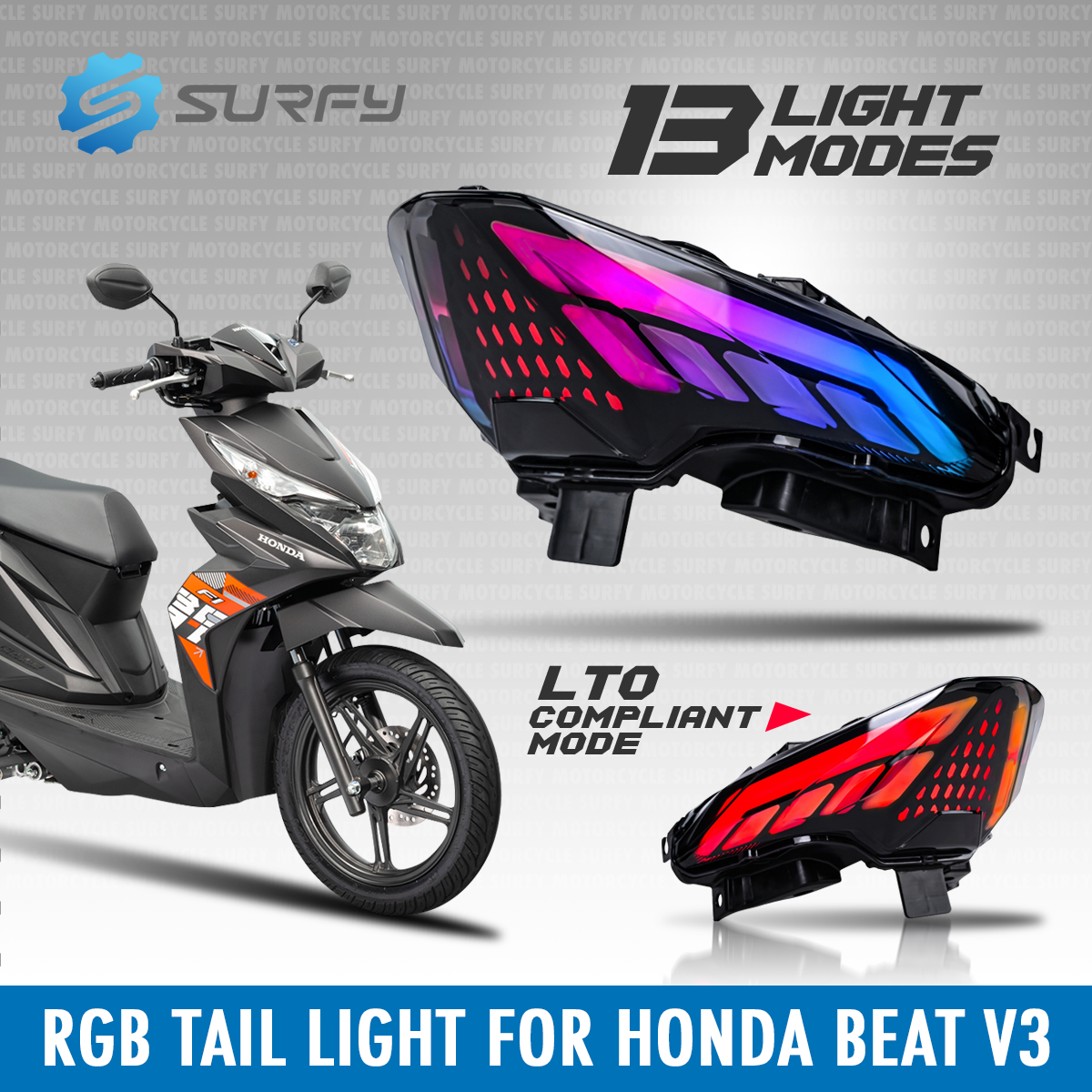 Shark Power Honda Beat V3 LED Tail Light RGB 13Modes Smoke Lampshade ...