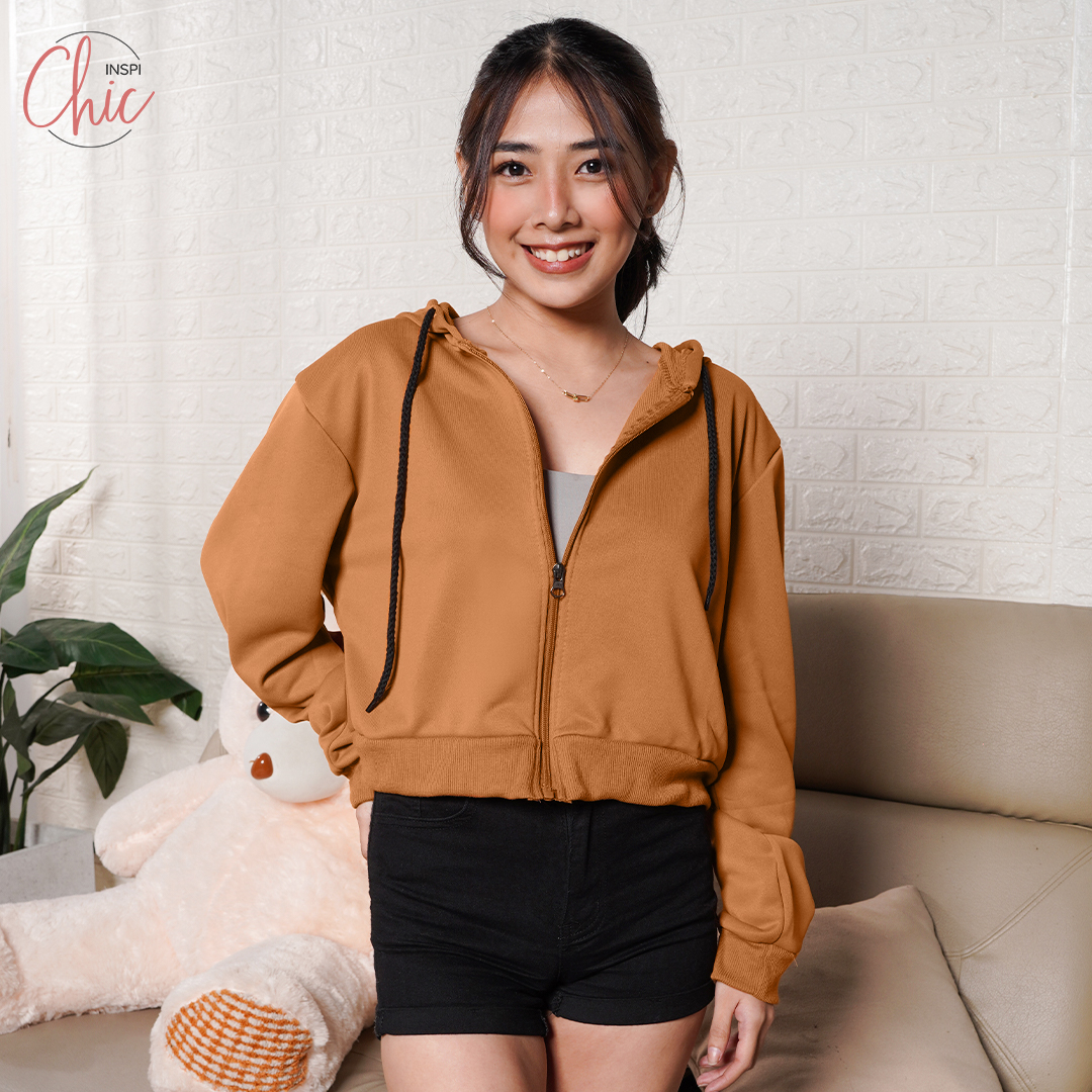 INSPI Chic Plain Crop Top Hoodie Jacket For Women w/ Zipper Croptop for Woman Korean Tops ...