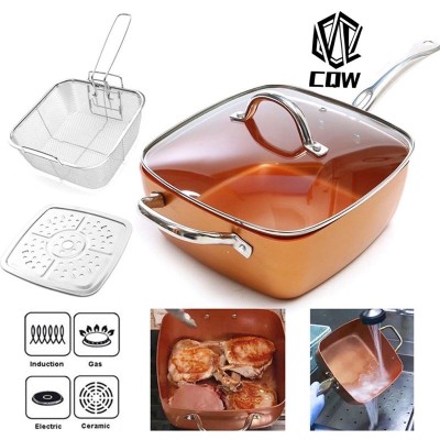 Rockybada Square Copper Pan 4 Pieces Cookware Set Non-stick Frying Pan ...