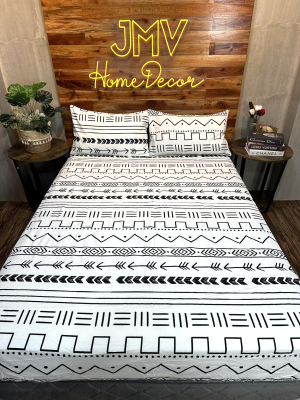 3 in 1 Printed Bed Sheet - Canadian Cotton - Black Abstract Geometric ...