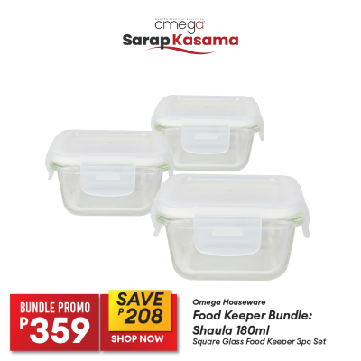 Omega Houseware Food Keeper Bundle: Shaula 180ml Square Glass Food Keeper 3pc Set