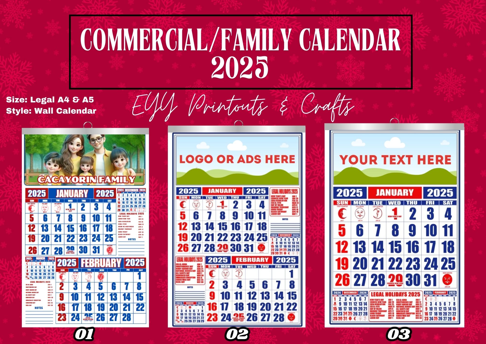 Personalized Commercial Calendar 2025 - Metal Clipped - A4 and Legal Size