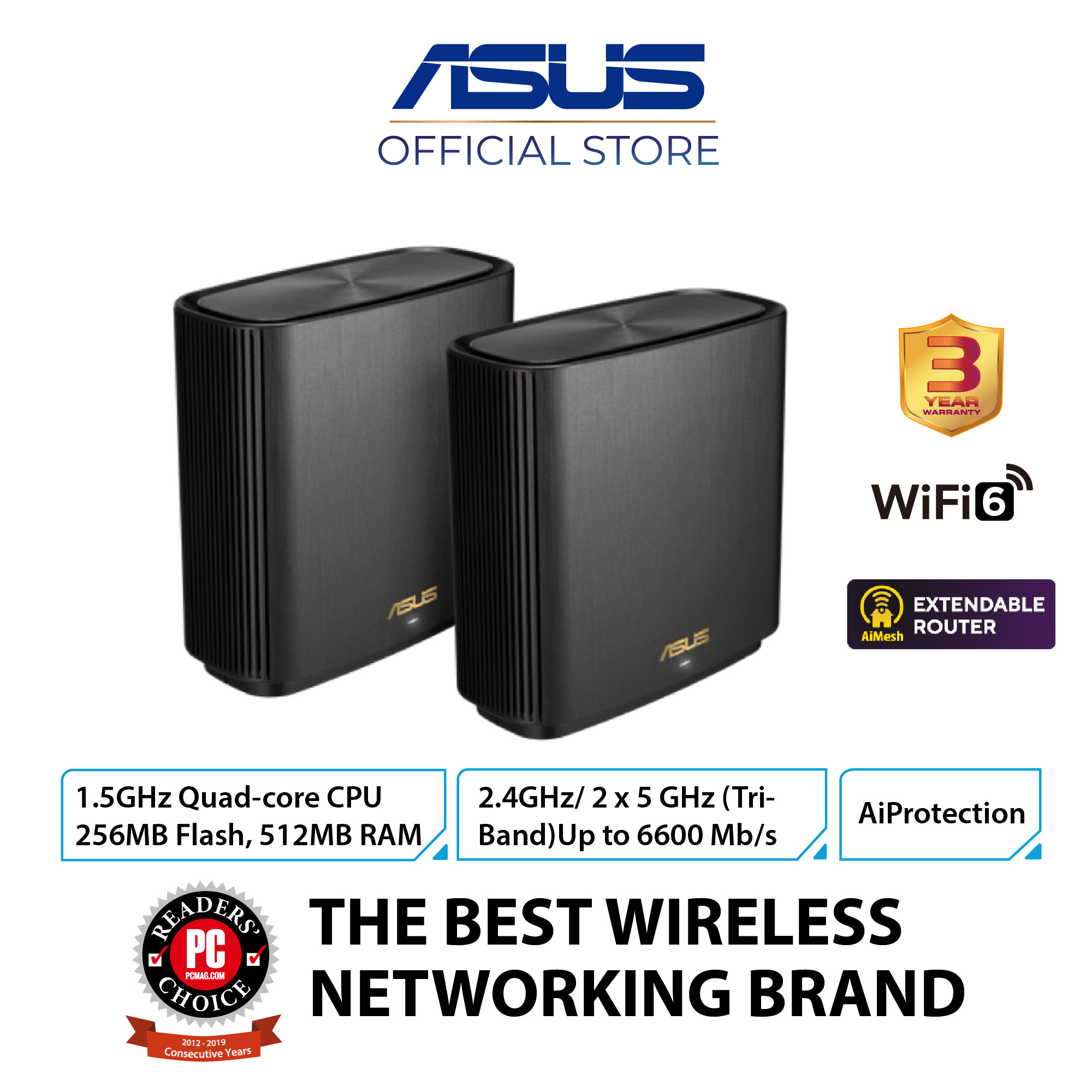 ASUS ZenWiFi AX (XT8) Tri-band Whole Home Extendable WiFi 6 System ...