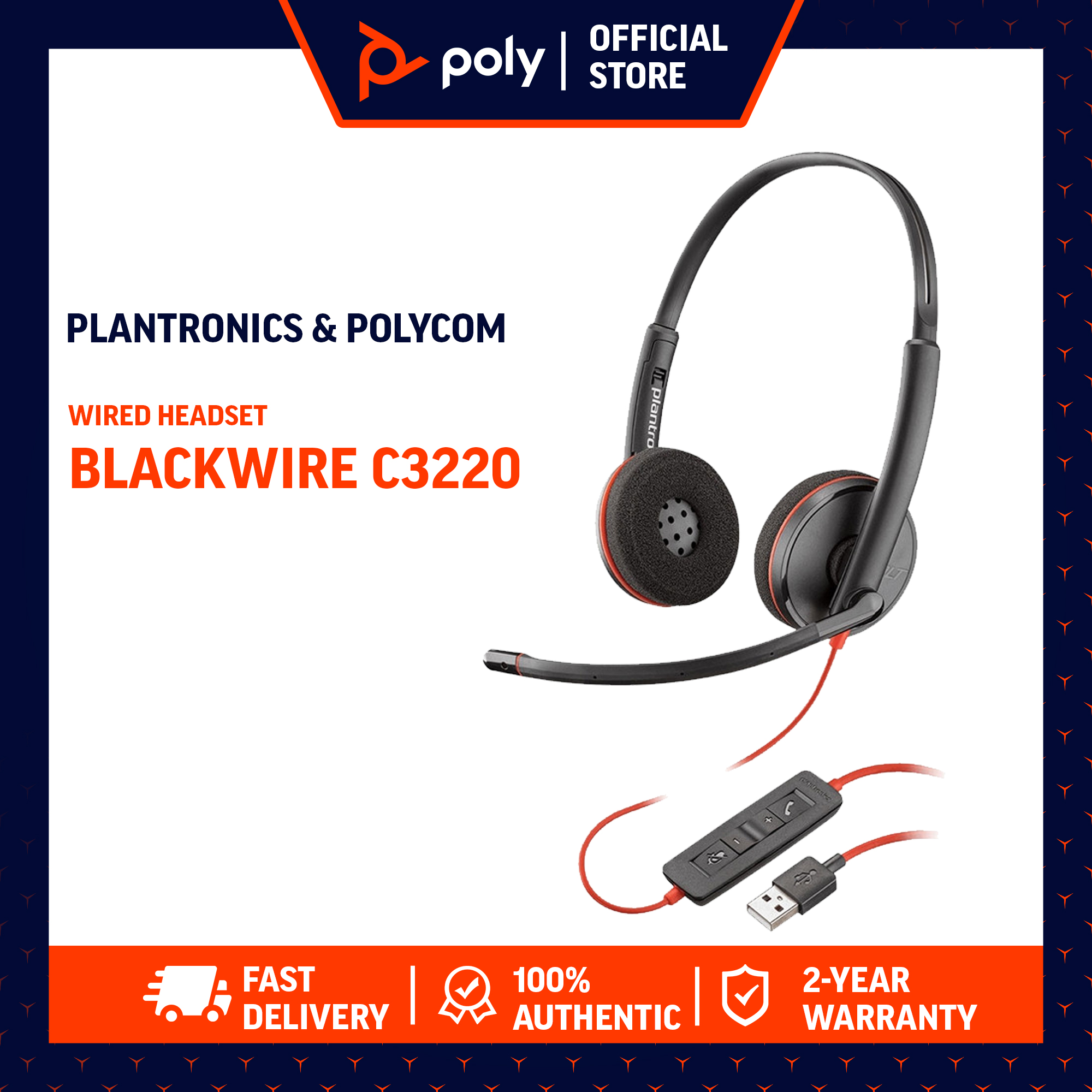 Poly Plantronics Blackwire C3220 3220 USB-A Headset Active Noise ...