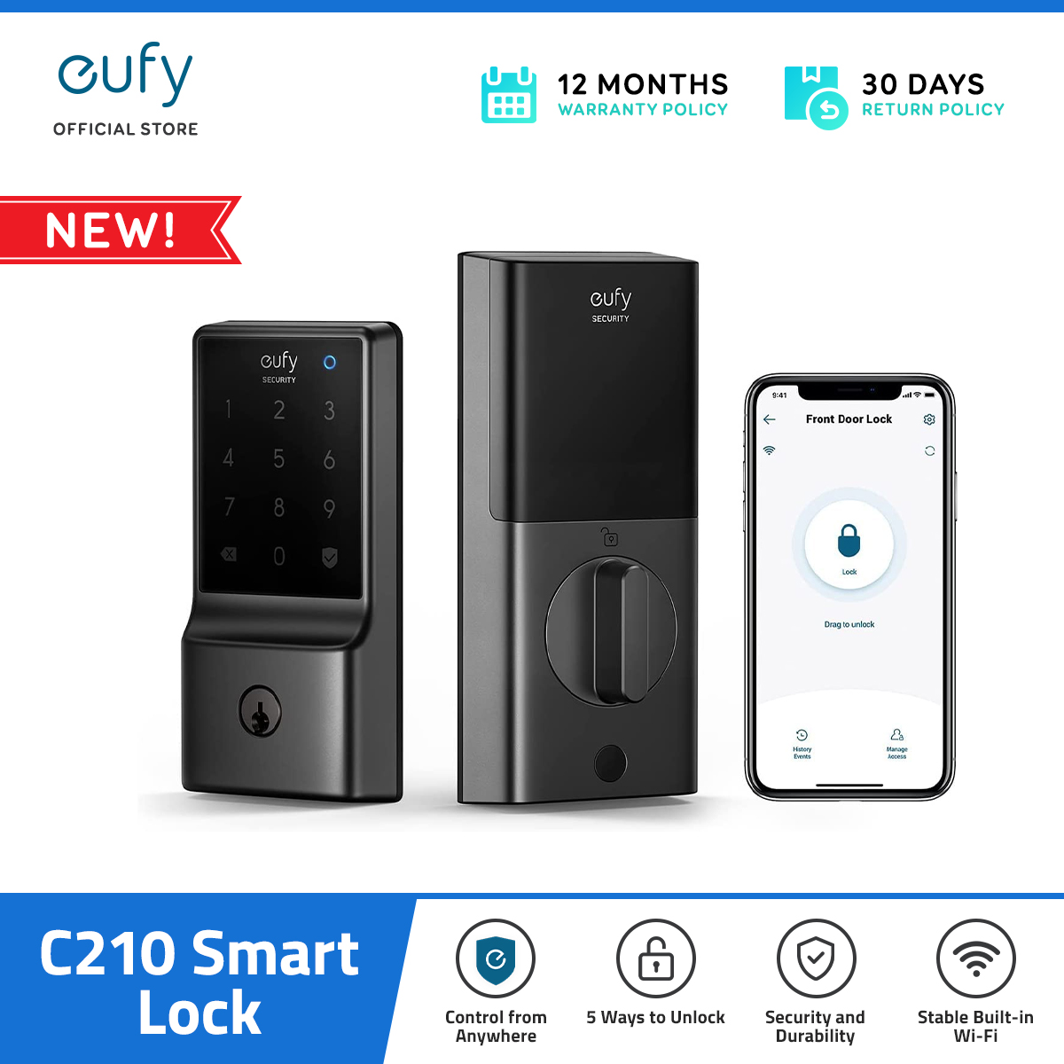 eufy Security Smart Lock, 5-in-1 Keyless Entry Door Lock, Built-in WiFi ...