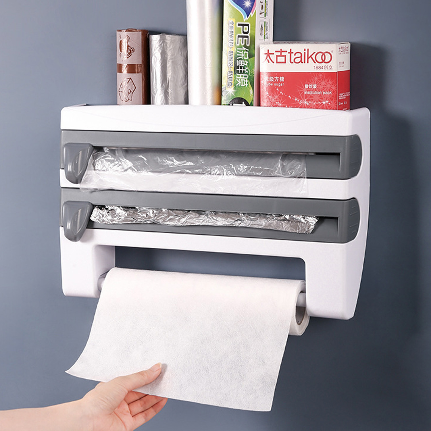 Wall Mounted Plastic Film Wrap Cutter 6 in 1 Cling Wrap Dispenser Foil ...