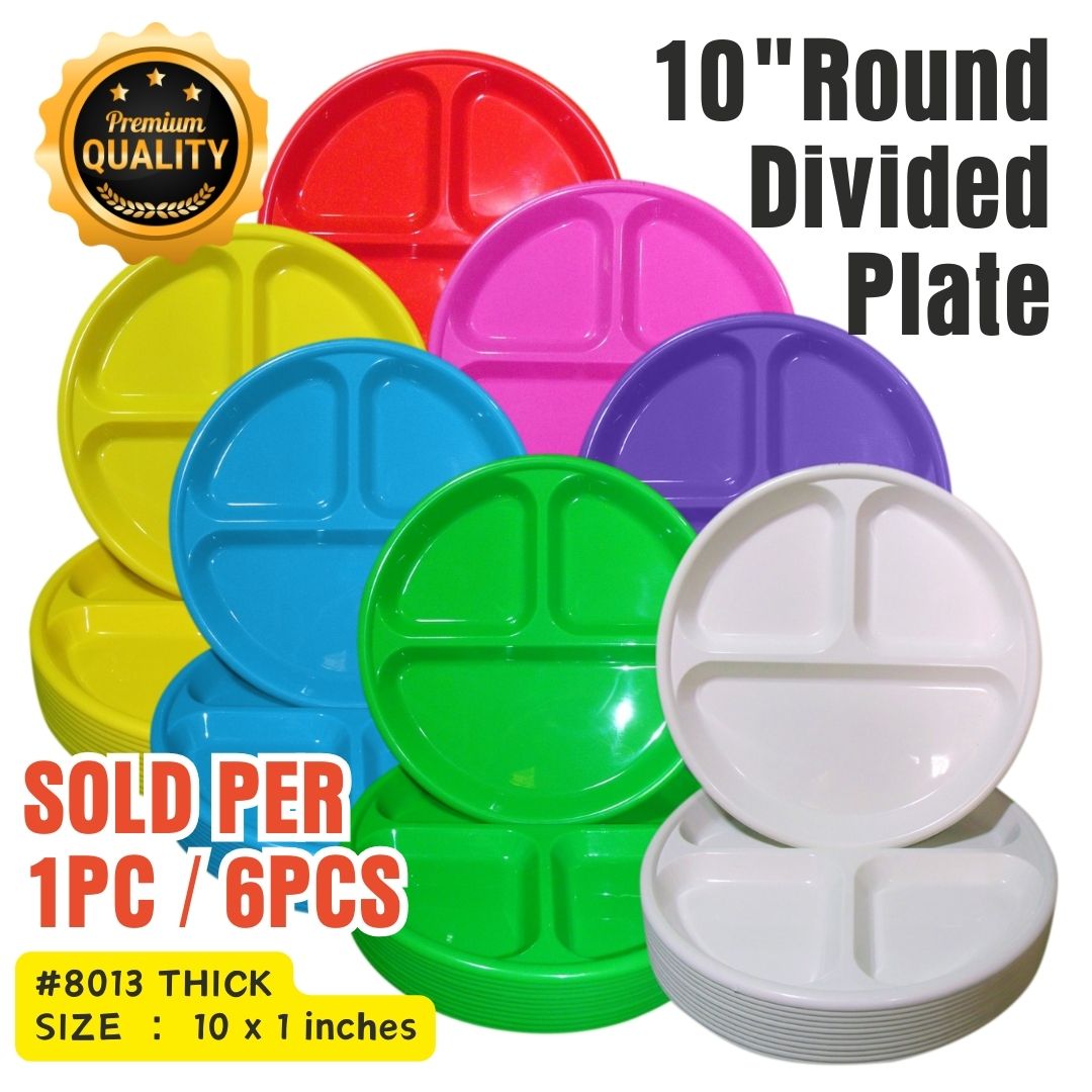 Product 6 pcs Plastic Plate with 3 Division Round Plate 10 inches Plate ...
