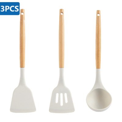 HomeAce 3PCS White Silicone Kitchenware Cooking Utensils Set Wooden ...
