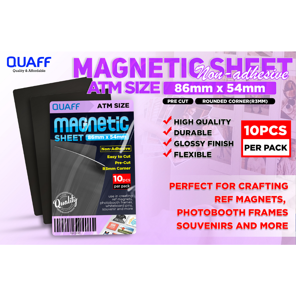FMP QUAFF Magnetic Sheet with Adhesive and NON- Adhesive ATM Size for DIY Ref Magnet 86by54mm 10pcs