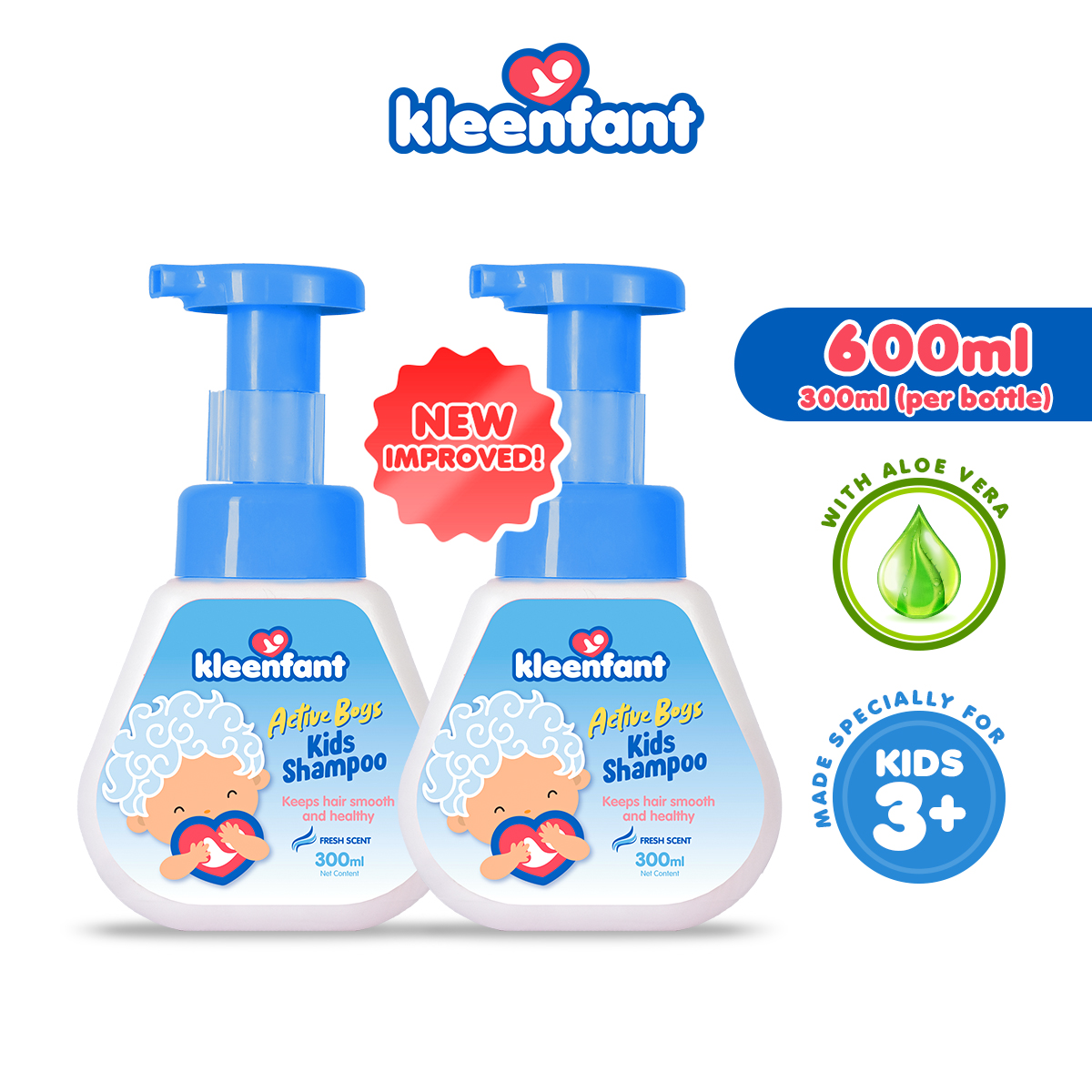 Kleenfant Active Boys Kids Shampoo Fresh Scent w/ Aloe Vera for Smooth ...