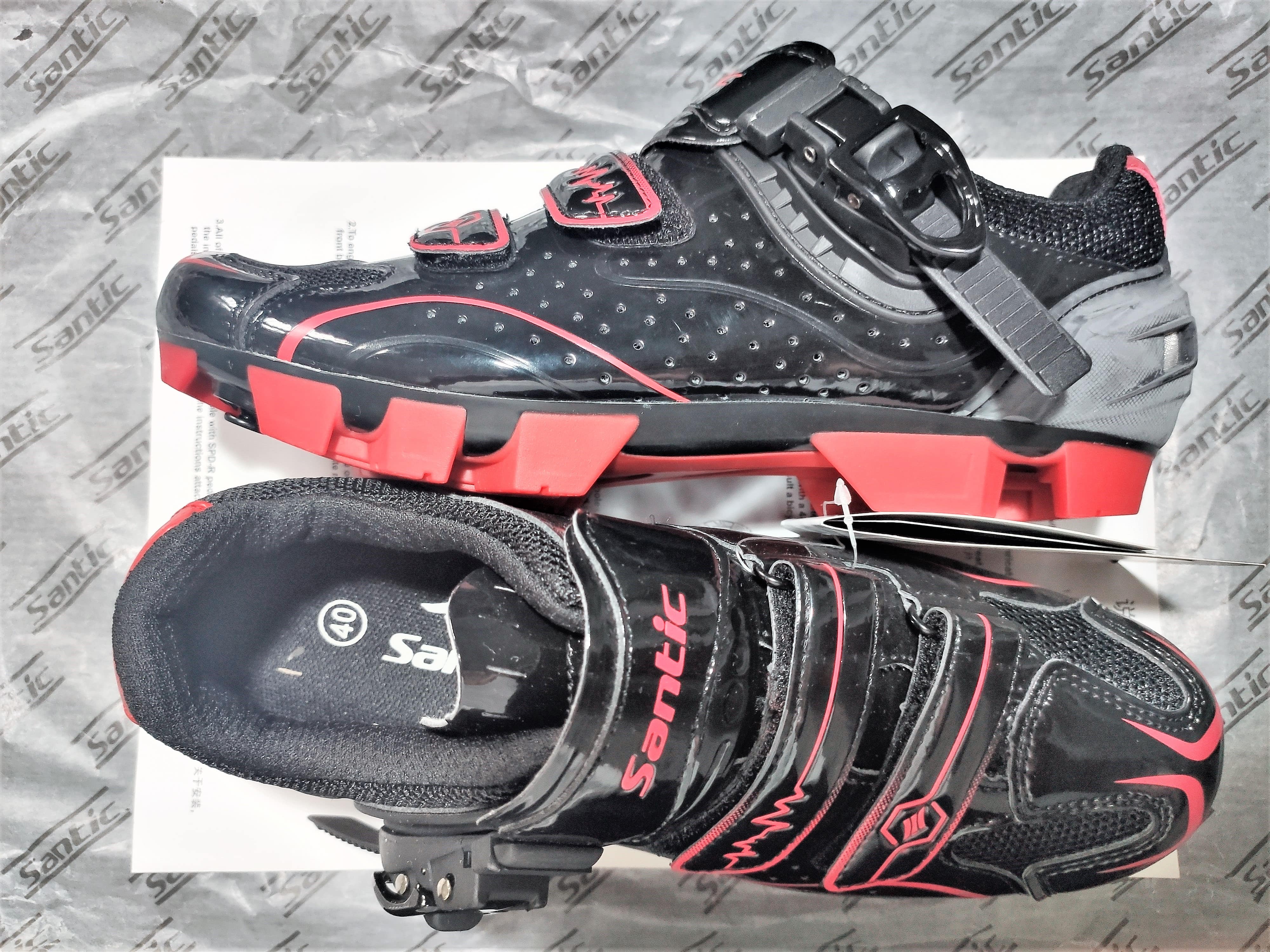 SANTIC Knight II MTB / Indoor or Outdoor Cycling Shoes - Black & Red